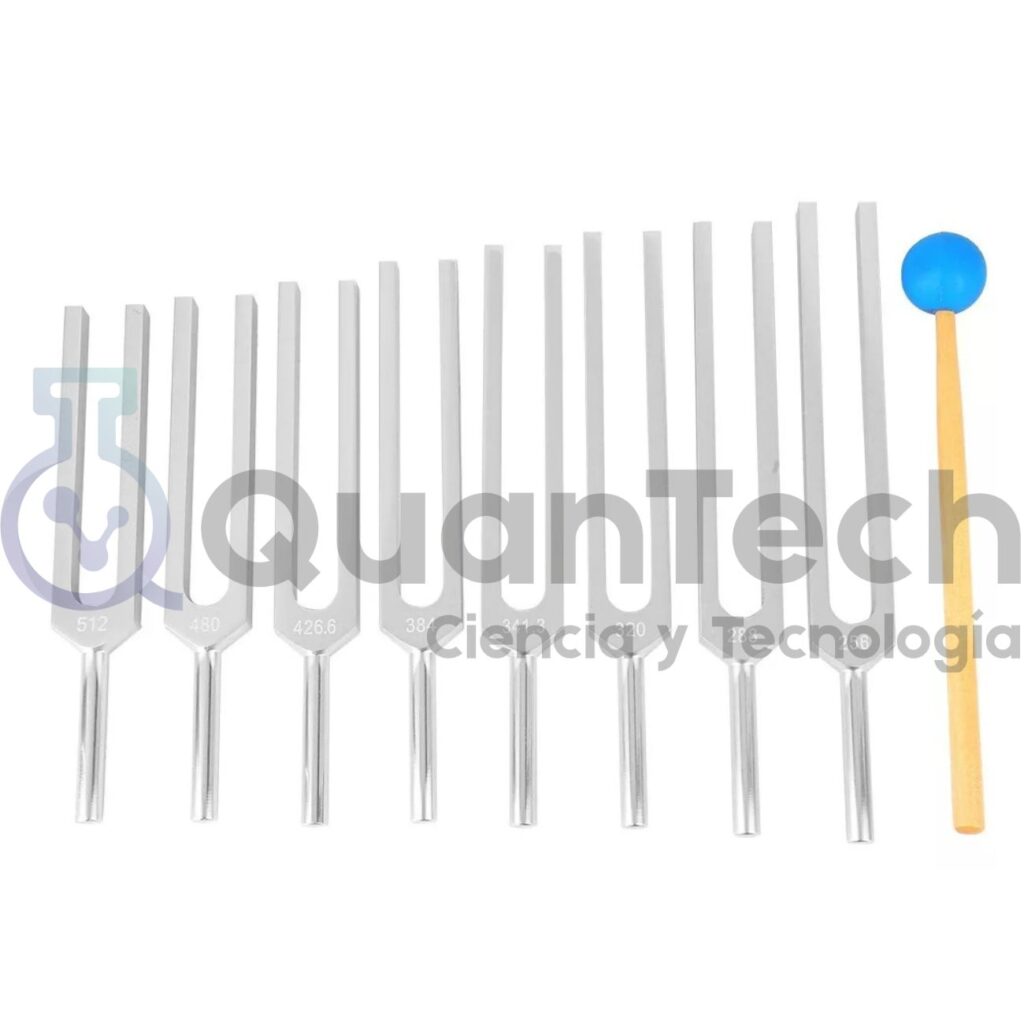 SET DE 8 DIAPASON Y MARTILLO EN CAJA DE MADERA – Quantech